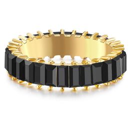 YOKOAMII Damen Fingerring "Y102", 54, 2,6mm, gelb, Fingerringe, Ring gelbgold Kristall schwarz