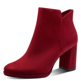 Tamaris Damen Stiefelette, Gr. 35rot, Textil, Veloursleder, unifarben, Schuhe, Blockabsatz, Abendschuh, Festtagsschuh in veganer Verarbeitung