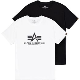 Rundhalsshirt Alpha Industries "Basic T 2 Pack", Herren, Gr. XXL, schwarz-wei&szlig; (schwarz, wei&szlig;), Single Jersey, Obermaterial: 100% Baumwolle, bedruckt, regular fit normal, Rundhals, Shirts Rundhalsshirt