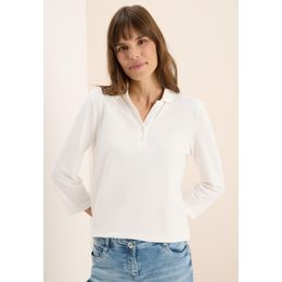 Cecil Damen Poloshirtvanillewei&szlig;, Gr. L, unifarben, Jersey, Obermaterial: 48% Baumwolle, 48% Modal, 4% Elasthan, Shirts, mit Polo Kragen