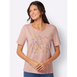 Kurzarmshirt Classic Basics "Kurzarm-Shirt", Damen, Gr. 40, rosa (puder, rosenquarz), 100% Baumwolle, gebl&uuml;mt, gemustert, mehrfarbig, Rundhals, Shirts