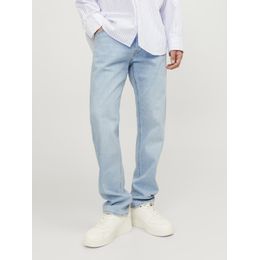 Jack & Jones Tapered-fit-Jeans JACK & JONES "JJIMIKE aus elastischem Material und Used-Waschung", Herren, Gr. 28, L&auml;nge 32, blau (blau, denim), Denim/Jeans, Obermaterial: 99% Baumwolle, 1% Elasthan, bequem lang, Jeans, Denim/Jeans, modisch, bequem, Baumwollmischung