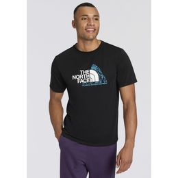 The North Face Damen T-Shirt "M MOUNTAIN FOUNDATION SS TEE-GRAPHIC", schwarz, Gr. M, Obermaterial: 100% Polyester, Shirts, sportlicher Stil, kurze