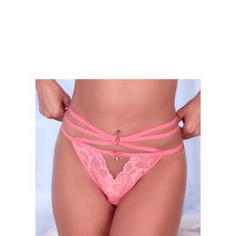 Lascana Damen String, Gr. 32, rosa, Spitze, Obermaterial: 88% Polyamid, 12% Elasthan, Unterhosen, mit extravaganter B&auml;nder-Optik und sexy Cut-Out