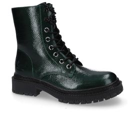 Damen Schn&uuml;rboots, Dockers by Gerli, Gr. 39dunkelgr&uuml;n, schwarz, Lacklederimitat, Schuhe, Biker Boots mit Rei&szlig;verschluss