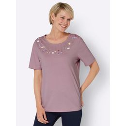 Kurzarmshirt Classic Basics "Rundhals-Shirt", Damen, Gr. 44, bunt (mauve, himmelblau), 100% Baumwolle, gebl&uuml;mt, gemustert, mehrfarbig, Rundhals, Shirts