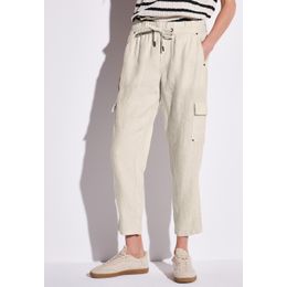 Cargohose Street One, Damen, Gr. 44, L&auml;nge 28, beige (moonstone sand), Stoff, 100% Leinen, unifarben, loose fit kn&ouml;chelfrei, Hosen Cargohose, im Loose Fit