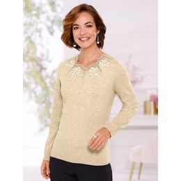 Strickpullover CLASSIC "Pullover", Damen, Gr. 38, beige (beige, meliert), 45% Viskose, 35% Polyamid, 20% Polyester, meliert, Pullover Strickpullover