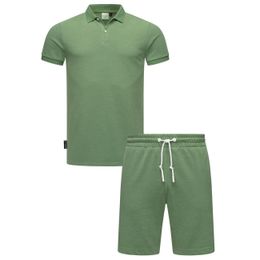 Poloshirt Ragwear "Set Porpi", Herren, Gr. XXXL (58), gr&uuml;n, Material: 50% Baumwolle, 50% Polyester, bequem knieumspielend, tiefer V-Ausschnitt, eng, Shirts, Modisches Herren Set aus Hemd und kurzer Hose