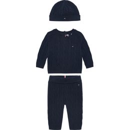 Tommy Hilfiger Jungen Langarmshirt & Hose "CABLE SWEATER BEANIE GIFTBOX"schwarz night navy, Gr. 56, unifarben, Jersey, Obermaterial: 53% Baumwolle,
