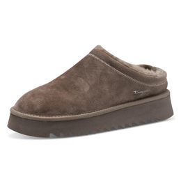 Tamaris Damen Hausschuh, Gr. 41taupe, Veloursleder, unifarben, Schuhe, Clogs, Bequemschuh mit Fellimitat-Kragen
