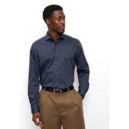Langarmhemd OLYMP "Level Five", Herren, Gr. 42, N-Gr, marine, Web, Obermaterial: 100% Baumwolle, gestreift, 2-Knopf-Manschette, Hemden, Businesshemd, body fit, Haifischkragen, gestreift