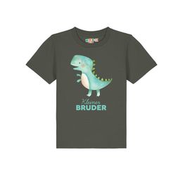 watabout.kids T-Shirt 'Dinosaurier 03 Kleiner Bruder' Jungen Gr&ouml;&szlig;e 152/158 khaki / mint