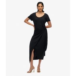 Superdry Damen Strukturiertes Midi-wickelkleid Black - Gr&ouml;&szlig;e: 34 214423600077602A028