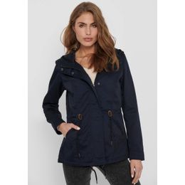 Parka Only "ONLLORCA CANVAS PARKA CC OTW", Damen, Gr. XS, blau (blau graphite), Web, Obermaterial: 80% Polyester, 20% Baumwolle, unifarben, ca. Mitte Oberschenkel, Jacken Parka, mit Kapuze