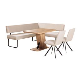 Eckbankgruppe Home Affaire "Gabi Essecke, Sitzgruppe, Eckbankgruppe, K&uuml;chenbankgruppe", helles beige, hellbeige, schwarz, B:214cm H:87cm T:164cm, MDF, Massivholz, Metall, Polyester, Spanplatte, Sitzm&ouml;bel-Sets, Eckbankgruppe, Gestell aus matt-schwarzem Flachmetall, stabil, 2-Stoff-Design
