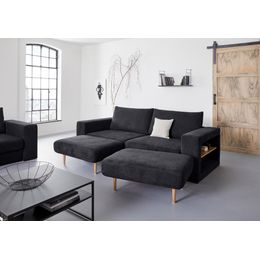 4-Sitzer "Looksvb", blau (dunkelblau), B:252cm H:96cm T:107cm, LOOKS by Wolfgang Joop, Sofas, Verwandlungssofa: aus Sofa wird Sofa mit 2 Hockern, mit Regalfunktion