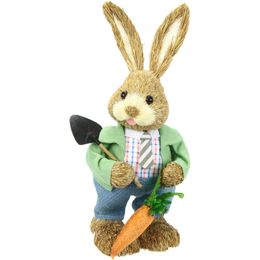 Dekoobjekt I.GE.A. "Hase", gr&uuml;n, B:17cm H:40cm, Kunststoff, Polyester, sonstige Fasern, Dekofiguren, Mit Karotte aus Bast Osterhasen Deko Osterdekoration Fr&uuml;hling Figur