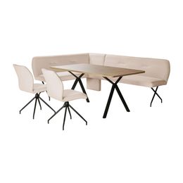 Eckbankgruppe Home Affaire "Gabi Essecke, Sitzgruppe, Eckbankgruppe, K&uuml;chenbankgruppe", hellbeige, hellbeige, schwarz, B:241cm H:87cm T:177cm, Massivholz, Metall, Polyester, Spanplatte, Sperrholz, Sitzm&ouml;bel-Sets, Eckbankgruppe, Stuhl: 360 drehbar (R&uuml;ckst.), 2-Stoff-Design. Wellenfederung Eckbank