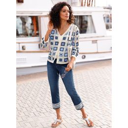 Strickjacke Inspirationen, Damen, Gr. 40/42, blau (ecru, jeansblau), 100% Polyacryl, gemustert, mehrfarbig, Strickjacken Strickjacke