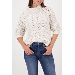 Strickpullover monari "Pullover Chenille Ajour", Damen, Gr. 40, pearl, Strick, Obermaterial: 82% Polyester, 11% Polyacryl, 4% Polyamid, 2% metallisierte Fasern, 1% Wolle, unifarben, regular fit taillenbedeckt, Rundhals, eingesetzt Rippstrickb&uuml;ndchen, Pullover Strickpullover, Regular fit mit Rollkragen