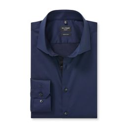 Langarmhemd OLYMP "No. Six", Herren, Gr. 42, N-Gr, marine, Web, Obermaterial: 97% Baumwolle, 3% Elastolefin, sehr schmal, 2-Knopf-Manschette, Hemden, Businesshemd, super slim, Royal-Kentkragen, unifarben