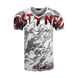 Rusty Neal T-Shirt Herren Gr&ouml;&szlig;e L grau / dunkelrot / wei&szlig;
