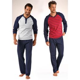 Le Jogger Pyjama lang Herren Gr&ouml;&szlig;e S navy / graumeliert / rot
