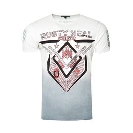 Rusty Neal T-Shirt aus formbest&auml;ndiger Baumwolle Herren Gr&ouml;&szlig;e L grau / rot / schwarz / wei&szlig;