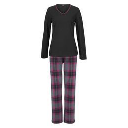 Lascana Pyjama Damen Gr&ouml;&szlig;e XS grau / lila / schwarz Winterkleid