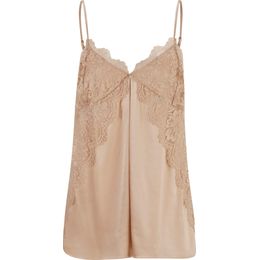 Heine Damen Spitzentop mit Seide beige Gr&ouml;&szlig;e 50