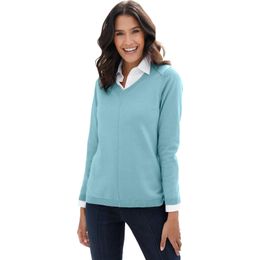 CR&Eacute;ATION L Damen V-Ausschnitt-Pullover mit Biesen vorne wintert&uuml;rkis Gr&ouml;&szlig;e 46