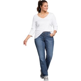 sheego Damen Gerade Jeans mit Used-Effekten blue denim Gr&ouml;&szlig;e 54