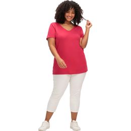 sheego Damen T-Shirt mit V-Ausschnitt, Rippqualit&auml;t magenta Gr&ouml;&szlig;e 56/58