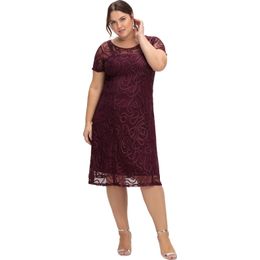 sheego Damen Cocktailkleid mit Zierborten aubergine Gr&ouml;&szlig;e 56