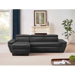 Vente-unique Ecksofa mit Schlaffunktion - Leder - Ecke Links - Anthrazit - JONOVA 363433