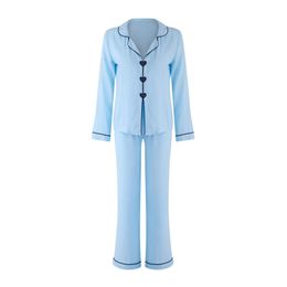 Trendyol Pyjama Damen Gr&ouml;&szlig;e XS hellblau / dunkelblau Winterkleid