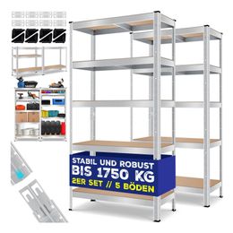 Masko&reg; 2er-Set Lagerregal Schwerlastregal, Kellerregal, verstellbare Ablagen, MDF-Platten Regal aus Metall, Steckregal, Werkstattregal, Keller, Garage