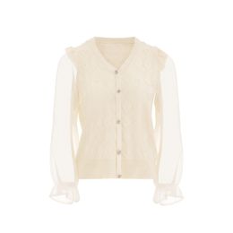 Carnea Strickjacke Damen Gr&ouml;&szlig;e XS/S beige / wollwei&szlig;