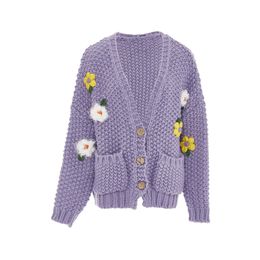 Ebeeza Strickjacke Damen Gr&ouml;&szlig;e M gelb / lavendel / wei&szlig;