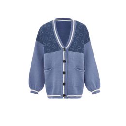 Sanika Strickjacke Damen Gr&ouml;&szlig;e M rauchblau / blue denim / wei&szlig;
