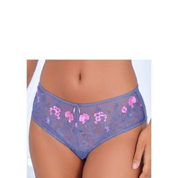Stringpanty Lascana "Maria", Damen, Gr. 36/38, blau, pink, Mesh, Obermaterial: 76% Polyamid, 21% Polyester, 3% Elasthan, figurbetont, Unterhosen, mit bunten Blumen aus Stickereispitze