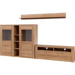 Wohnwand Home Affaire "Larona, Wohnwand, Set 3 teilig", braun (eiche riviera), B:295cm, Kastenm&ouml;bel-Sets, Wohnwand, Wohnzimmer Set bestehend aus 1 TV-Board, 1 Highboard,1 Wandregal