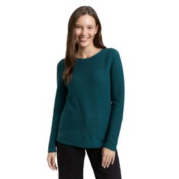 Rundhalspullover Tom Tailor, Damen, Gr. XL, deep meadow gr&uuml;n, Strick, Obermaterial: 100% Baumwolle, unifarben, regular fit normal, U-Boot-Ausschnitt, Pullover Rundhalspullover, aus Rippstrick