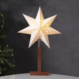 STAR TRADING Tischleuchte Karo, wei&szlig;, 55 cm, Papier, Akazienholz, Stern