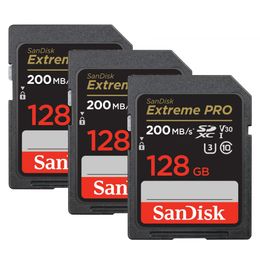 Sandisk SDXC Extreme Pro 128GB 200MB/s UHS I 3er-Pack