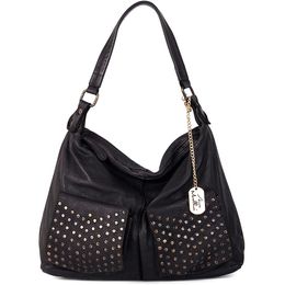 Anna Morellini Leder-Schultertasche "Camilla" in Schwarz - (B)36 x (H)29 x (T)10 cm - 77% | Damen-taschen
