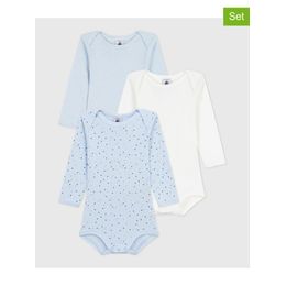 Petit Bateau 3er-Set: Bodys in Hellblau/ Wei&szlig; - 28% | Gr&ouml;&szlig;e 74 | Baby-bodys