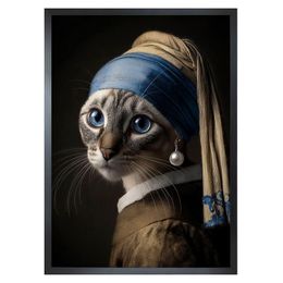 Ars Longa Gerahmter Kunstdruck "Cat With A Pearl Earring" - (L)70 x (B)50 cm - 32% | Wanddekoration