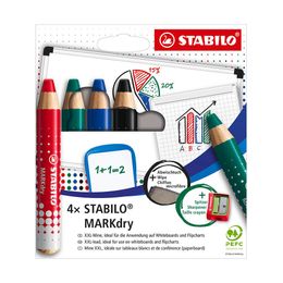 Stabilo Whiteboard- & Flipchartmarker "MARKdry" - 4 St&uuml;ck+Zubeh&ouml;r - 12% | Schulzubehoer